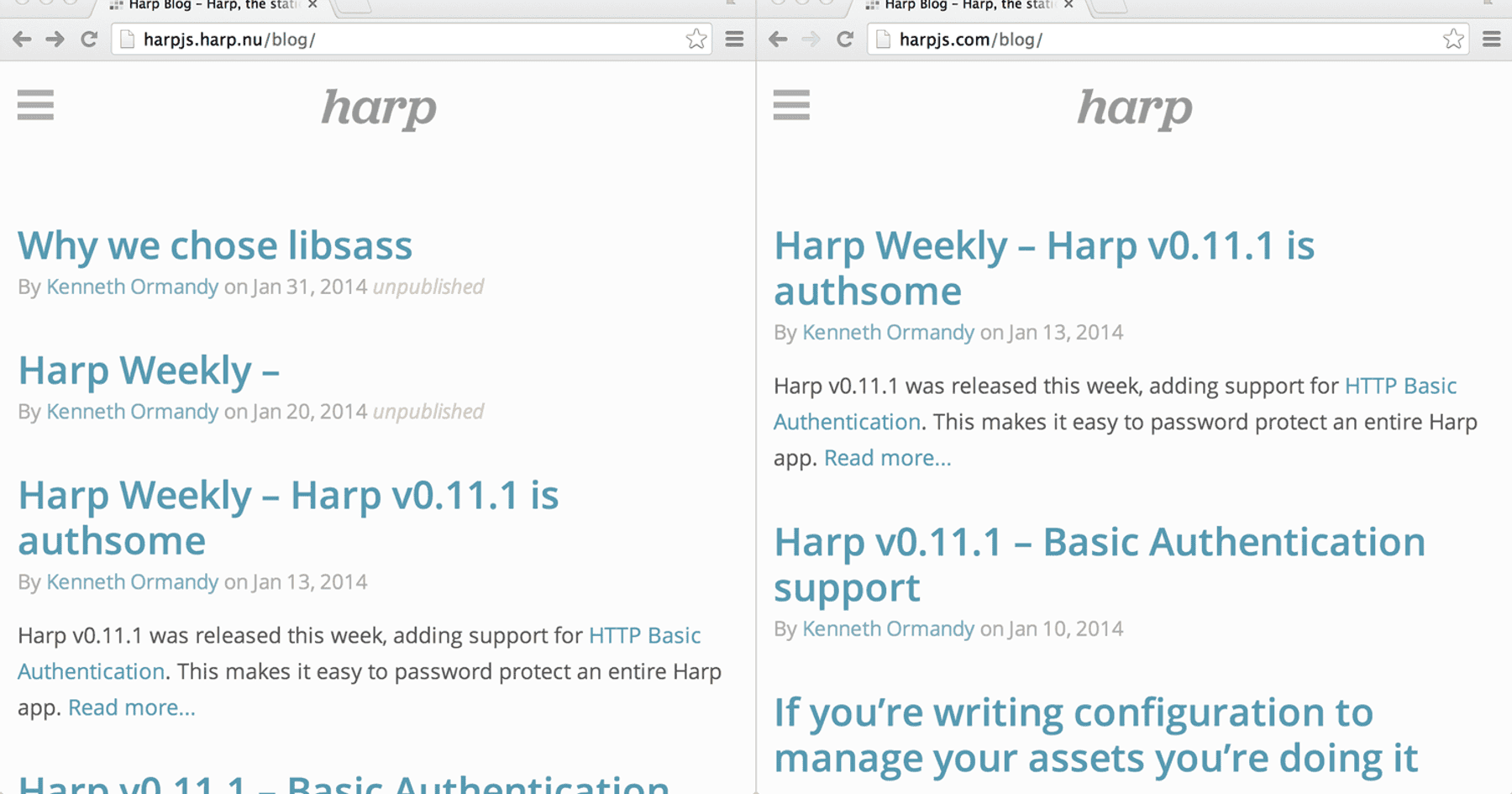 Static draft posts with Harp · Kenneth Ormandy